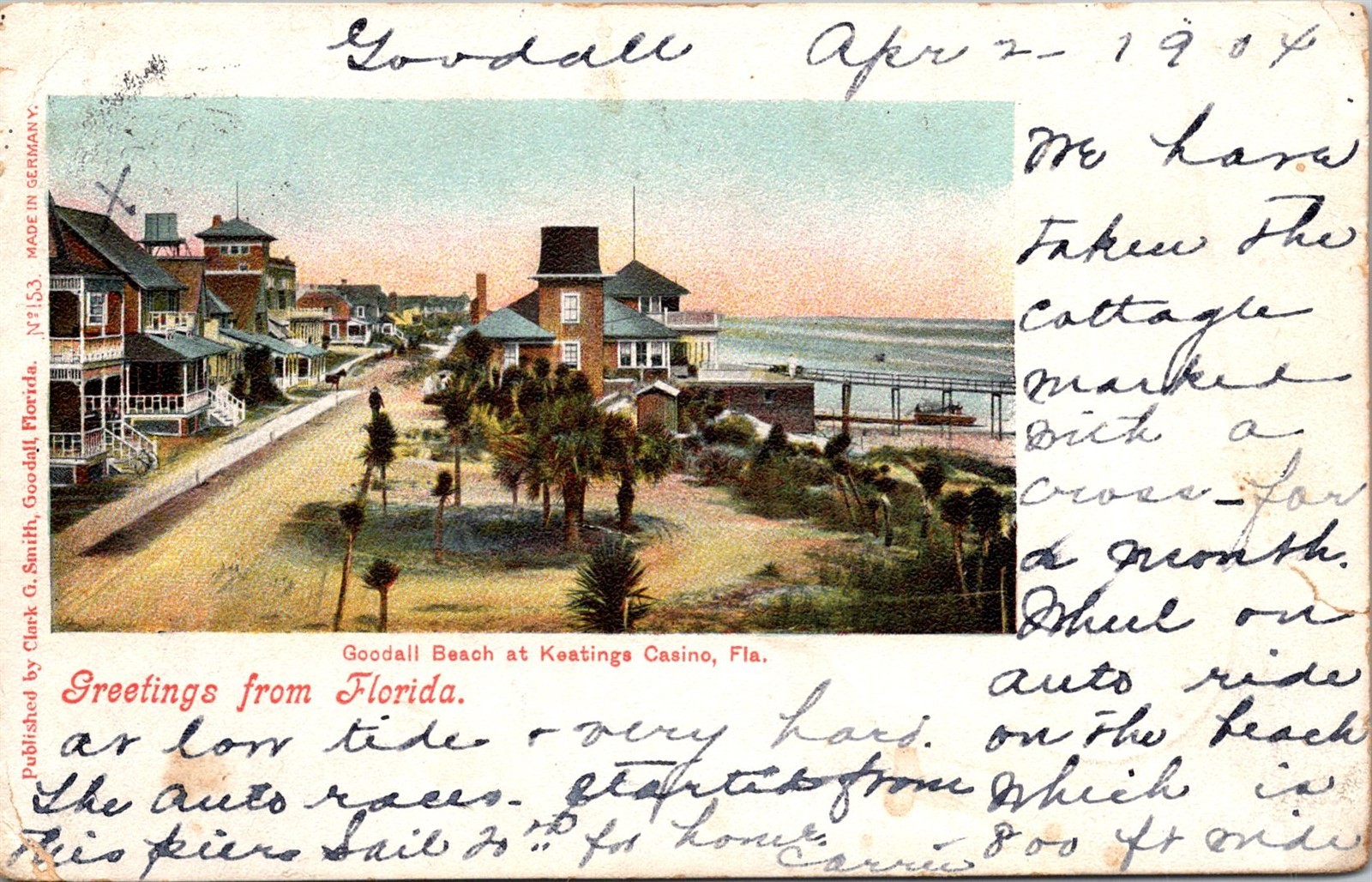 GOLDPATH: US POSTCARD 1904 GOODALL,FL.TARGET,GREETINGS FROM FL.BEACH ...