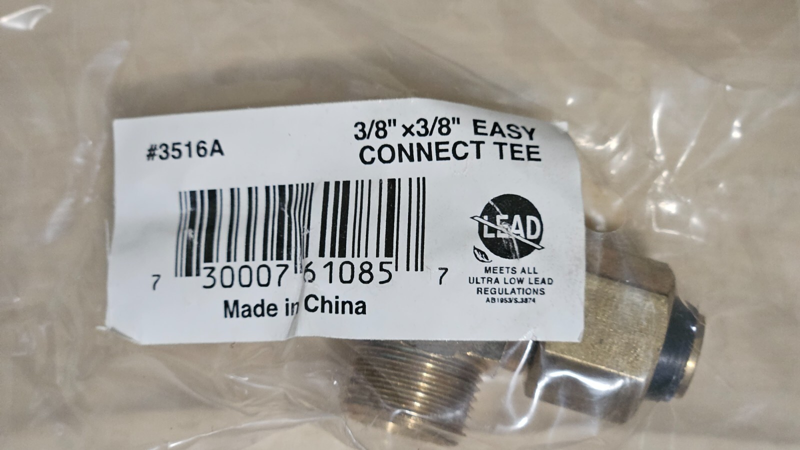 Easy connect Tee #3516A Easy Connect 3/8" x 3/8" Brass Supply Stop ...