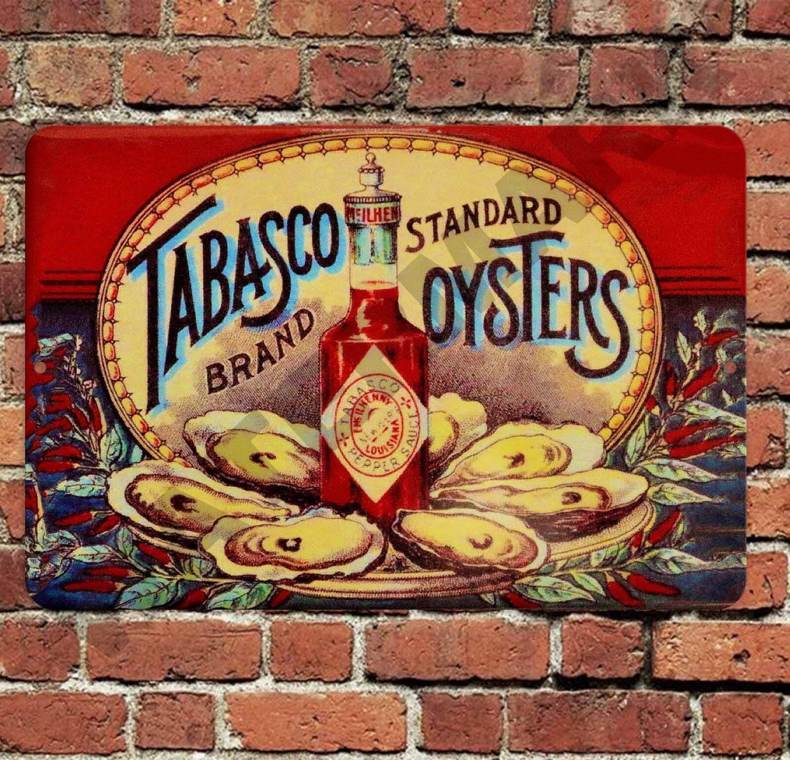 Tabasco Oysters Sign Aluminum Metal 8"x12" Retro Aged Kitchen Man Cave ...