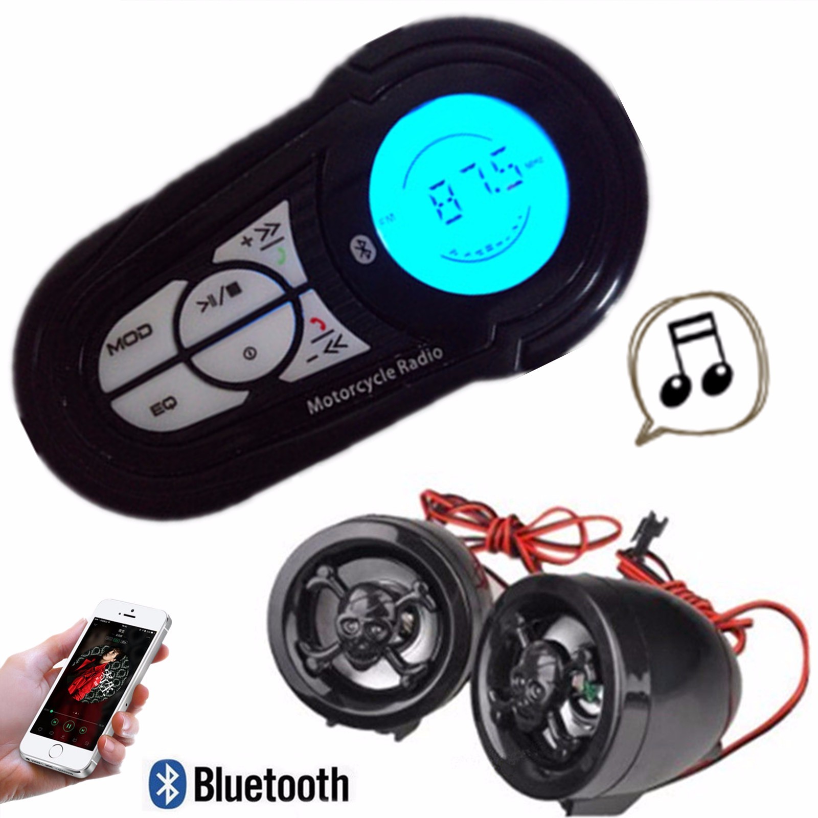Waterproof Motorcycle Audio Radio Sound System Stereo Speakers MP3 USB ...
