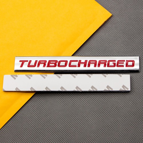 2x Metal Chrome TURBOCHARGED Emblem Red Rear Trunk Turbo Badge Car ...