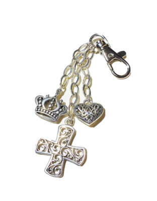 FASHION ACCESSORY - 1990s Retro Cross Heart Crown Silver Chrome Charms ...