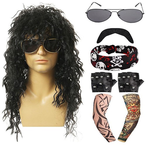 70s 80s Rocker Costume Heavy Metal Men Women Wig Bandana Sunglasses ...