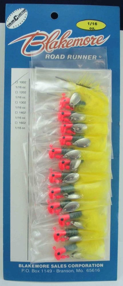 Blakemore 1002-11 Marabou Road Runner 1/16 oz Red Green Yellow Card of ...