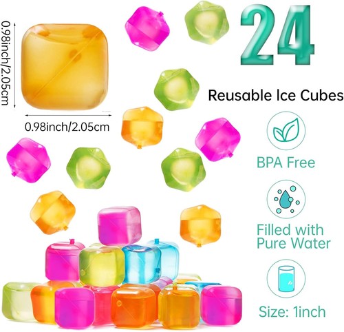 60Pcs Reusable Ice Cubes,Colorful Plastic Cubes,Refreezable White+color ...