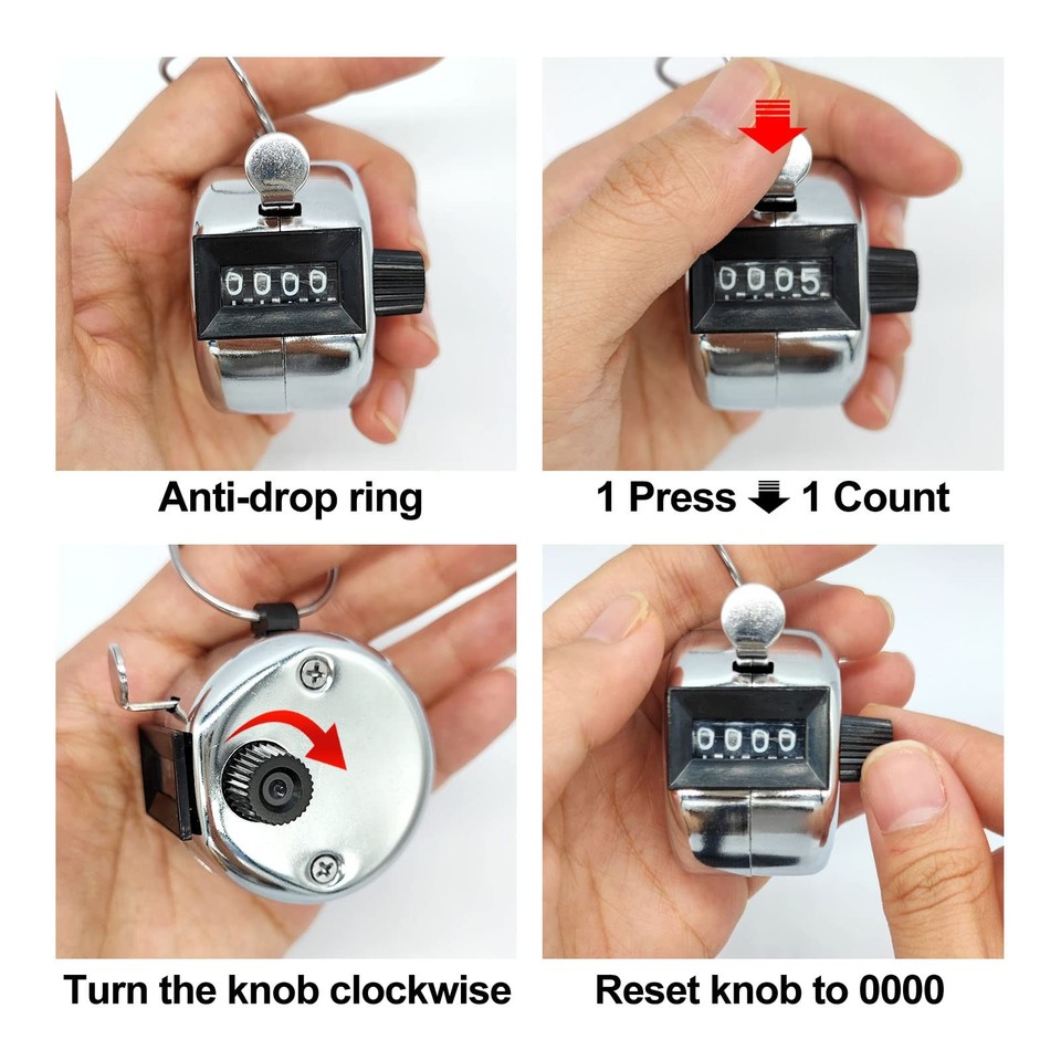 Metal Hand Held Tally Counter 4-Digit Mechanical Clicker Counter ...