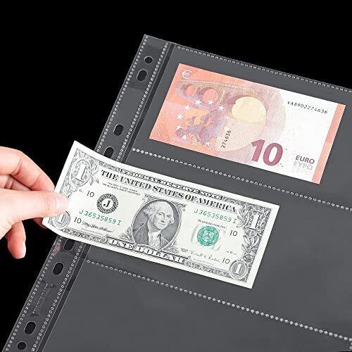 20 Sheets Currency Pages Paper Money Collection 3 Pocket Currency ...