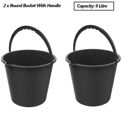 2 x 9L Plastic Bucket With Handle Home Clean Camping Wash Water Storage ...
