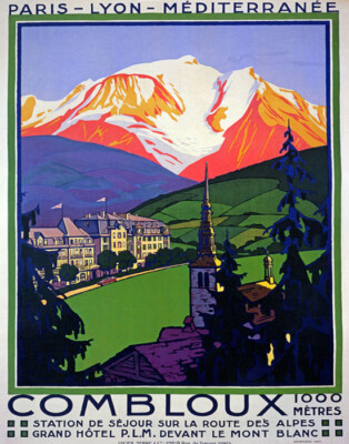 POSTER COMBLOUX FRENCH ALPS SKI RESORT MONT BLANC TRAVEL VINTAGE REPRO ...