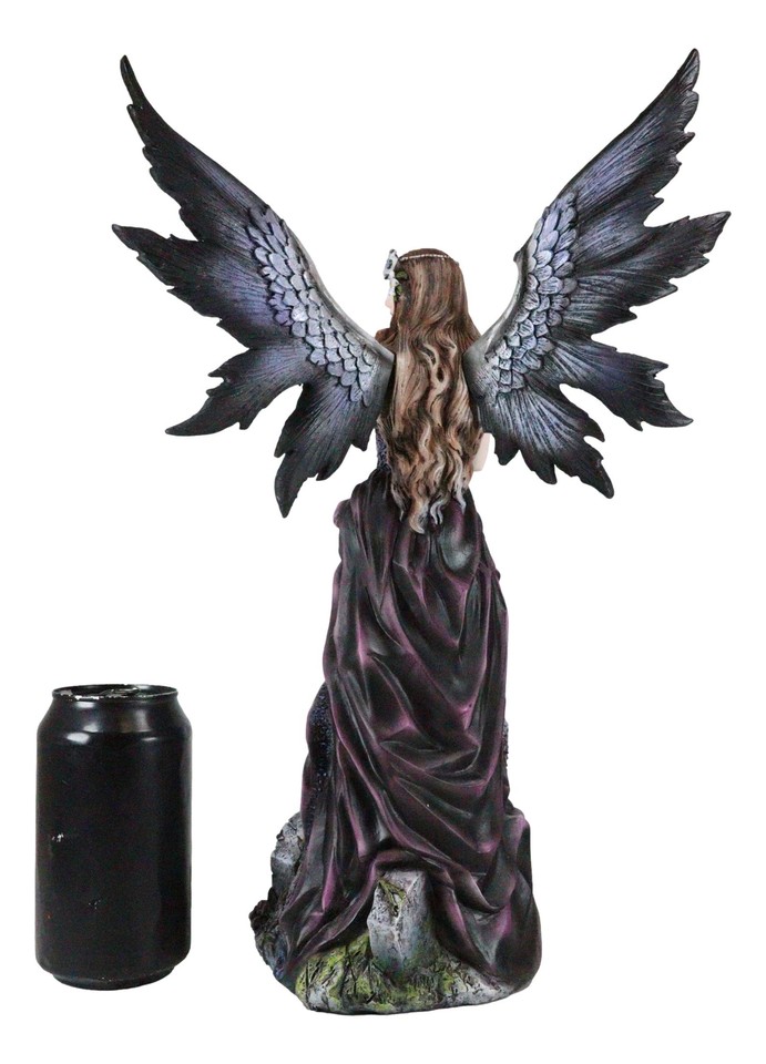 Necromancy Gothic Black Fairy With Raven Crow Sitting On Rock Figurine ...