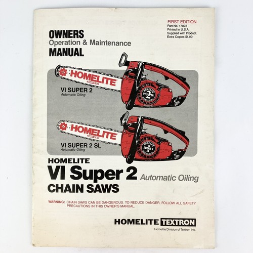 Homelite VI Super 2 SL Owners Manual Chainsaw 17079-A 1970s Vintage ...