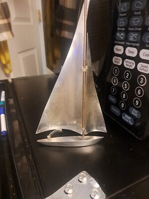 Silver Stainless Steel Sailboat Sculpture Vintage MCM Mid Century ...