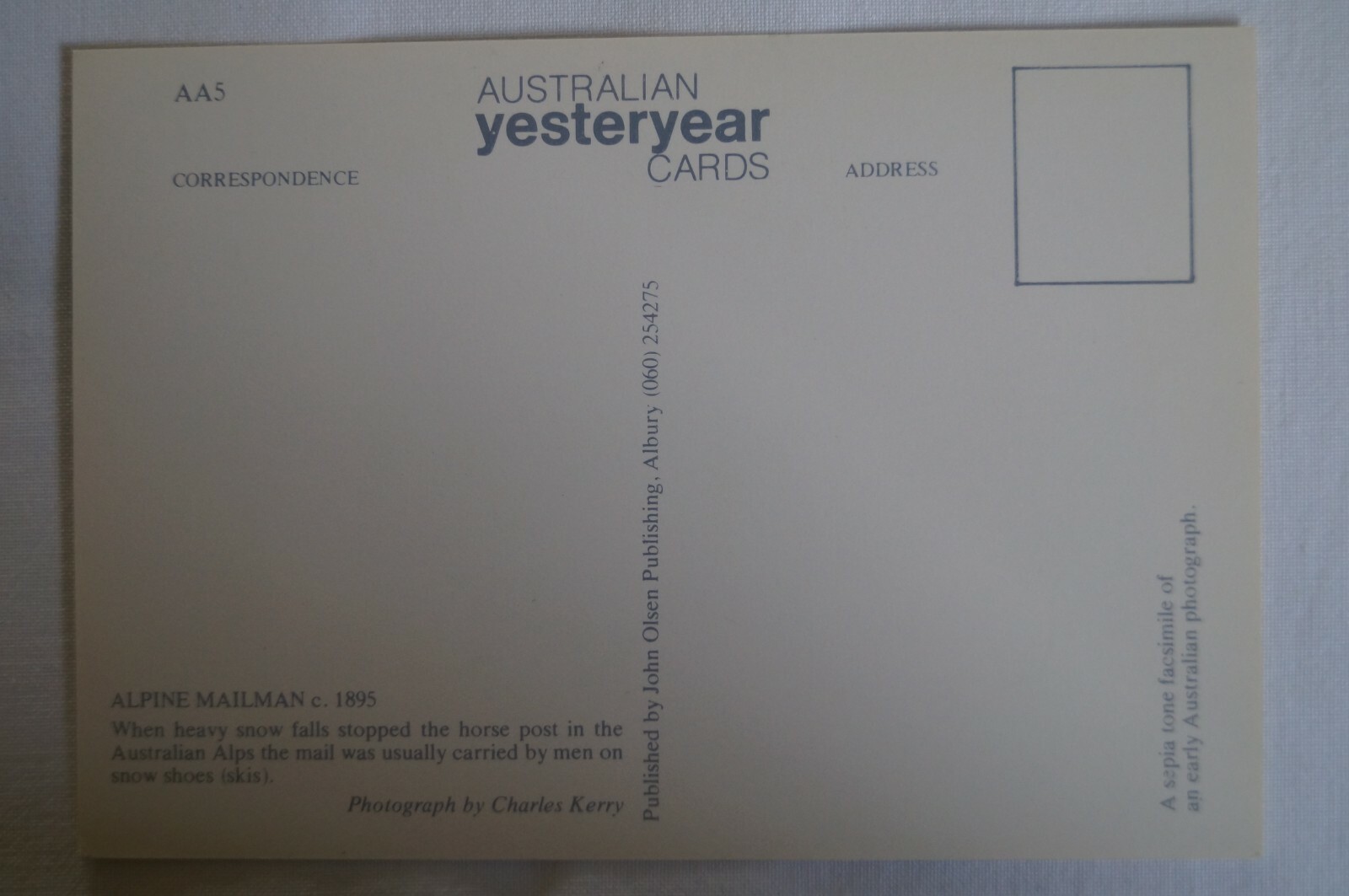 Alpine Mailman c.1895 Australian Yesteryear Series Collectable Postcard ...