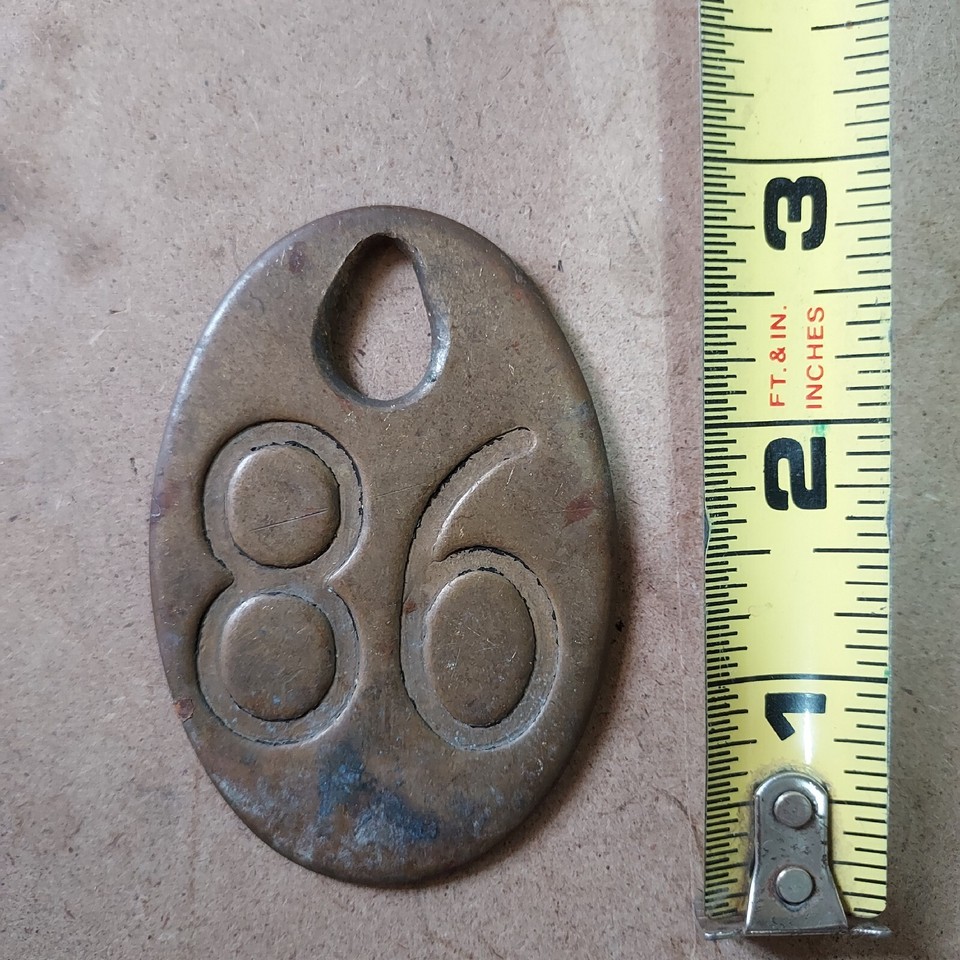 Antique /Vintage Solid Brass Cow Cattle Number Tag Key Chain Farm Ranch ...