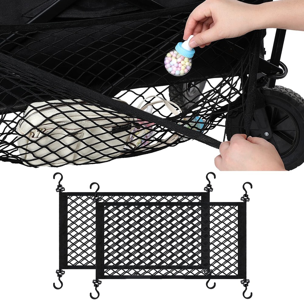 Black Car Truck RV Foldable Storage Net 2 Stroller Cargo Nets 8 Hooks ...