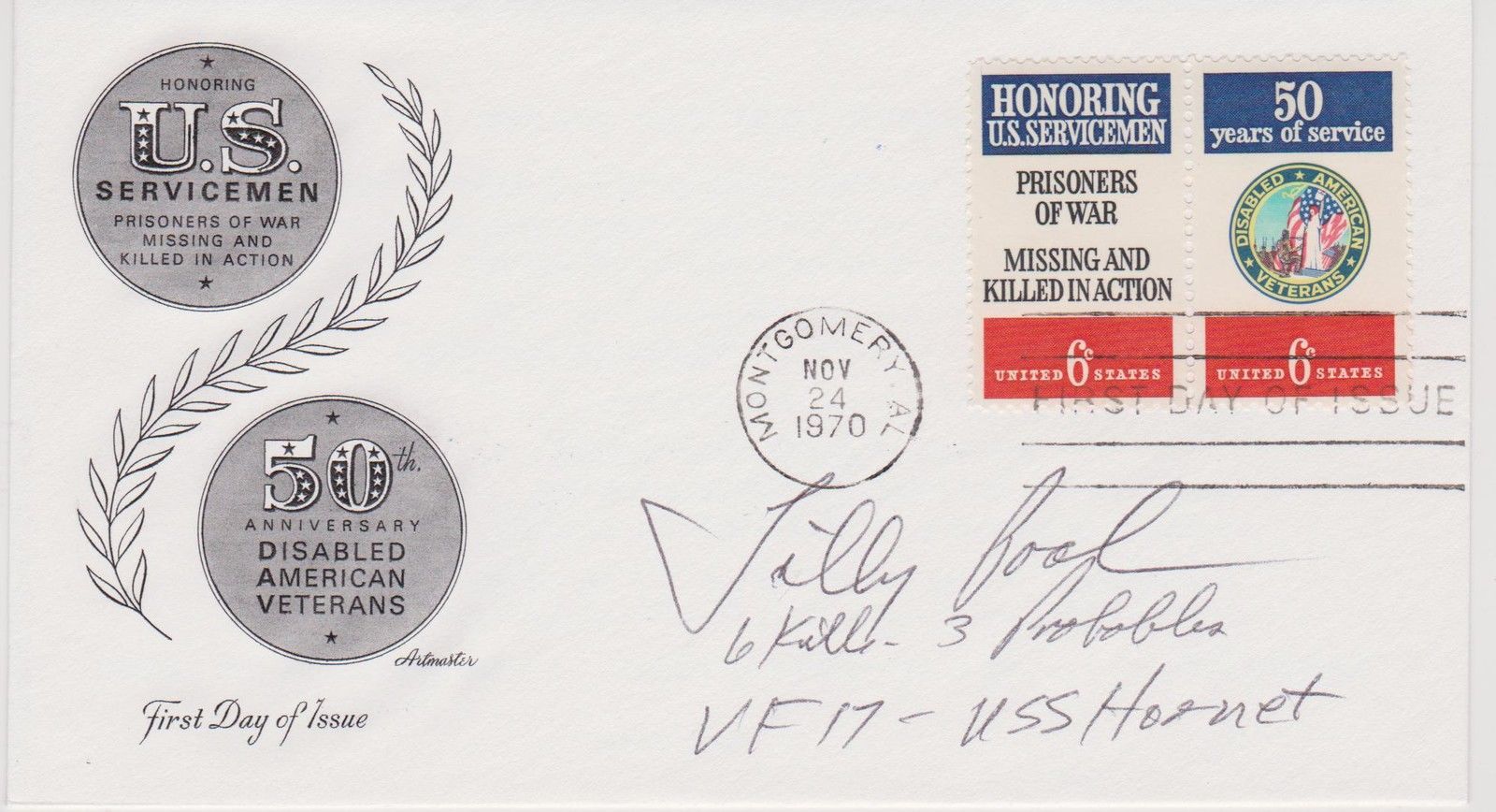 SIGNED WWII FIGHTER ACE TILMAN (TILLY) POOL FDC AUTOGRAPHED FIRST DAY ...