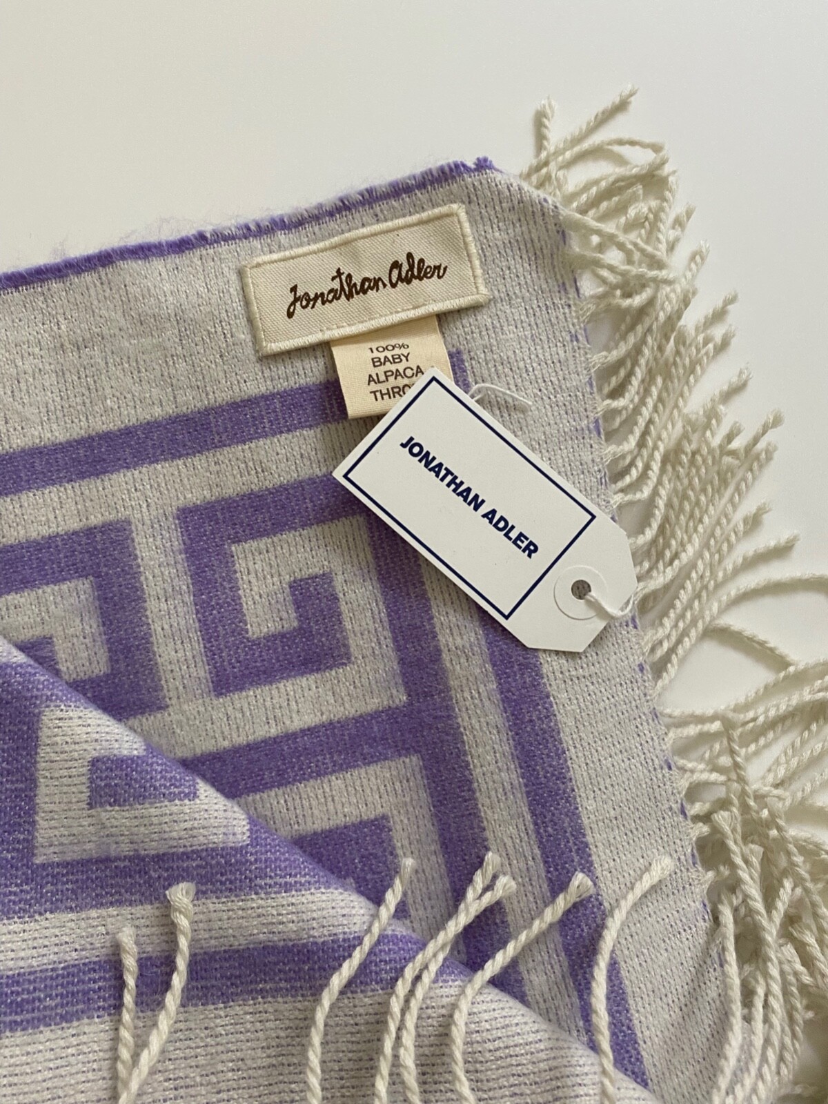 Jonathan Adler Greek Key Throw Blanket Alpaca Wool Lavender 60" Square ...