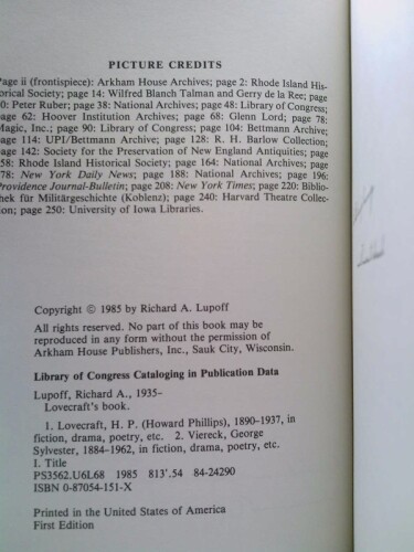 Lovecraft's Book (1st Ed) by Lupoff, Richard 9780870541513 | eBay