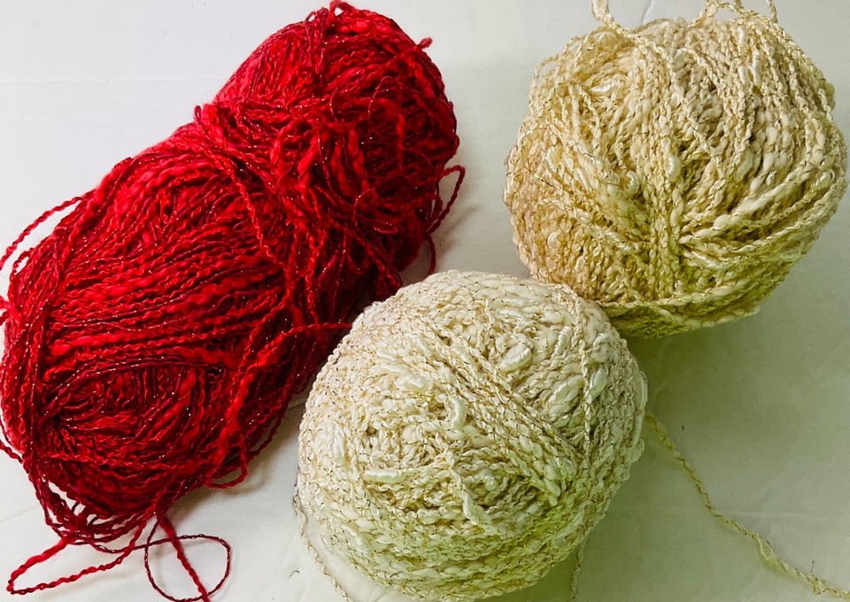 Lucci Yarns Luca Metallic Lot of 3, Red Met, Cream/Gold Met No Labels ...