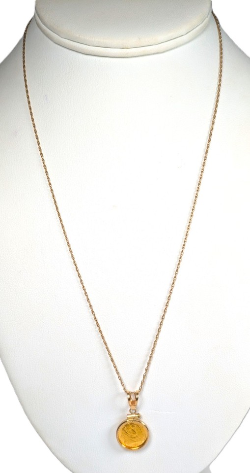 1993 Gibraltar 1/25 Gold Dog Coin in 14k Gold Bezel & 20'' Long 14k ...