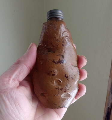 1890s FIGURAL POTATO WHISKEY FLASK HAND BLOWN BOTTLE WITH ORIGINAL ...