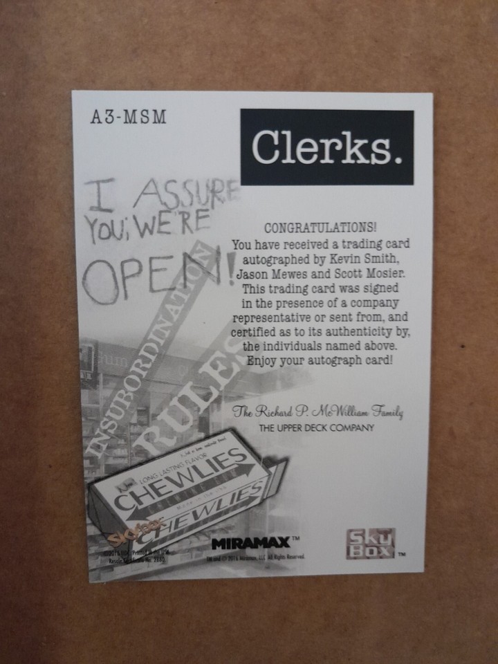 Kevin Smith Jason Mewes Scott Mosier Triple Autograph Card Clerks ...