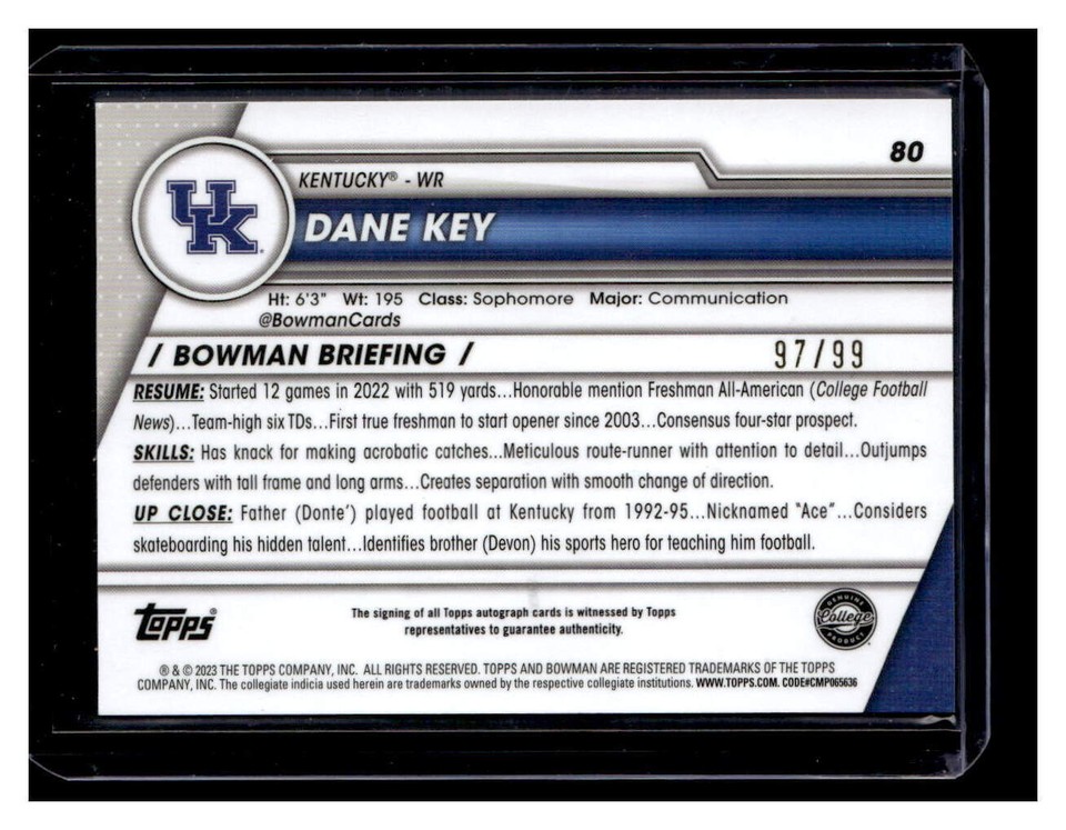 DANE KEY 2023 BOWMAN CHROME U GREEN REFRACTOR AUTOGRAPH /99 UK 80 | eBay