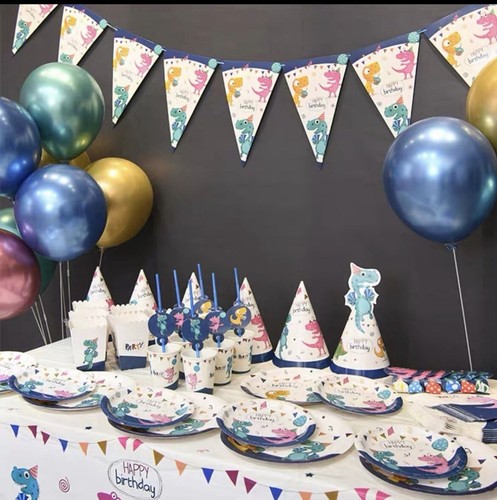 12 Ppl Dinosaur Birthday Party Tableware and Balloon Party Supplies ...
