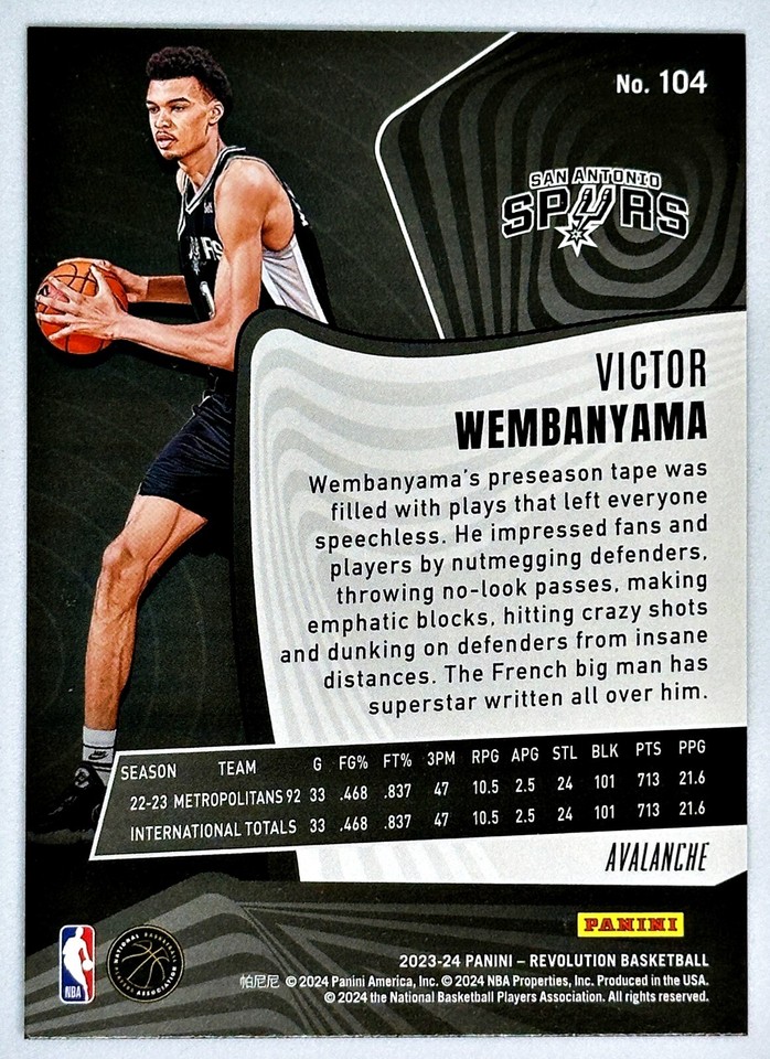 Victor Wembanyama (RC) 2023-24 Panini Revolution Avalanche #104 | eBay
