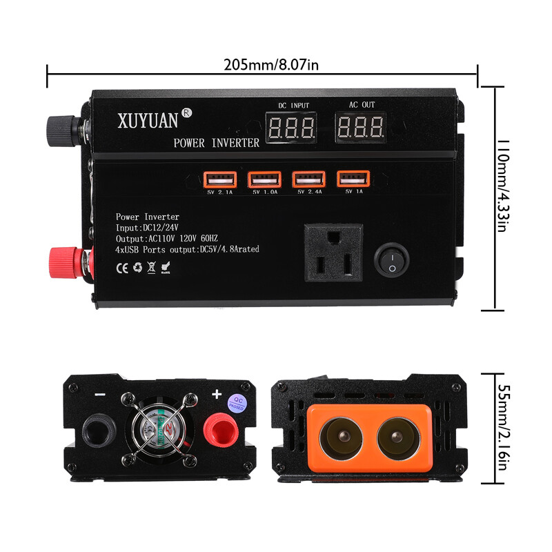 7000W 6000W De 12V A 110V Convertidor Con USB Para Carro Auto Inversor ...