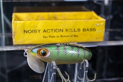 IN BOX- Fred Arbogast Jitterbug in Perch Finish bug eye patent box ...