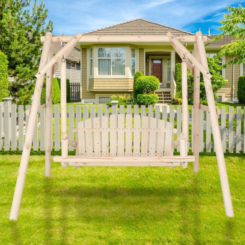 78" Swing Stand A-Frame Porch Swing Set Wood Bench Patio Furniture ...