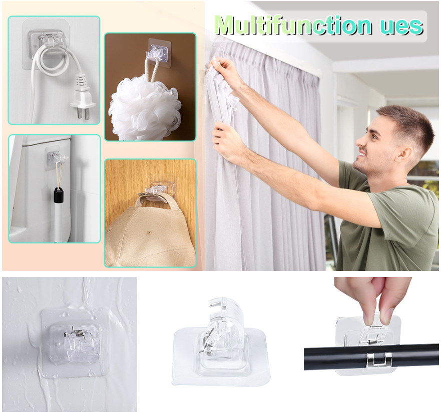 8Pcs Nail Free Adjustable Curtain Rod Clip Brackets Self Adhesive ...