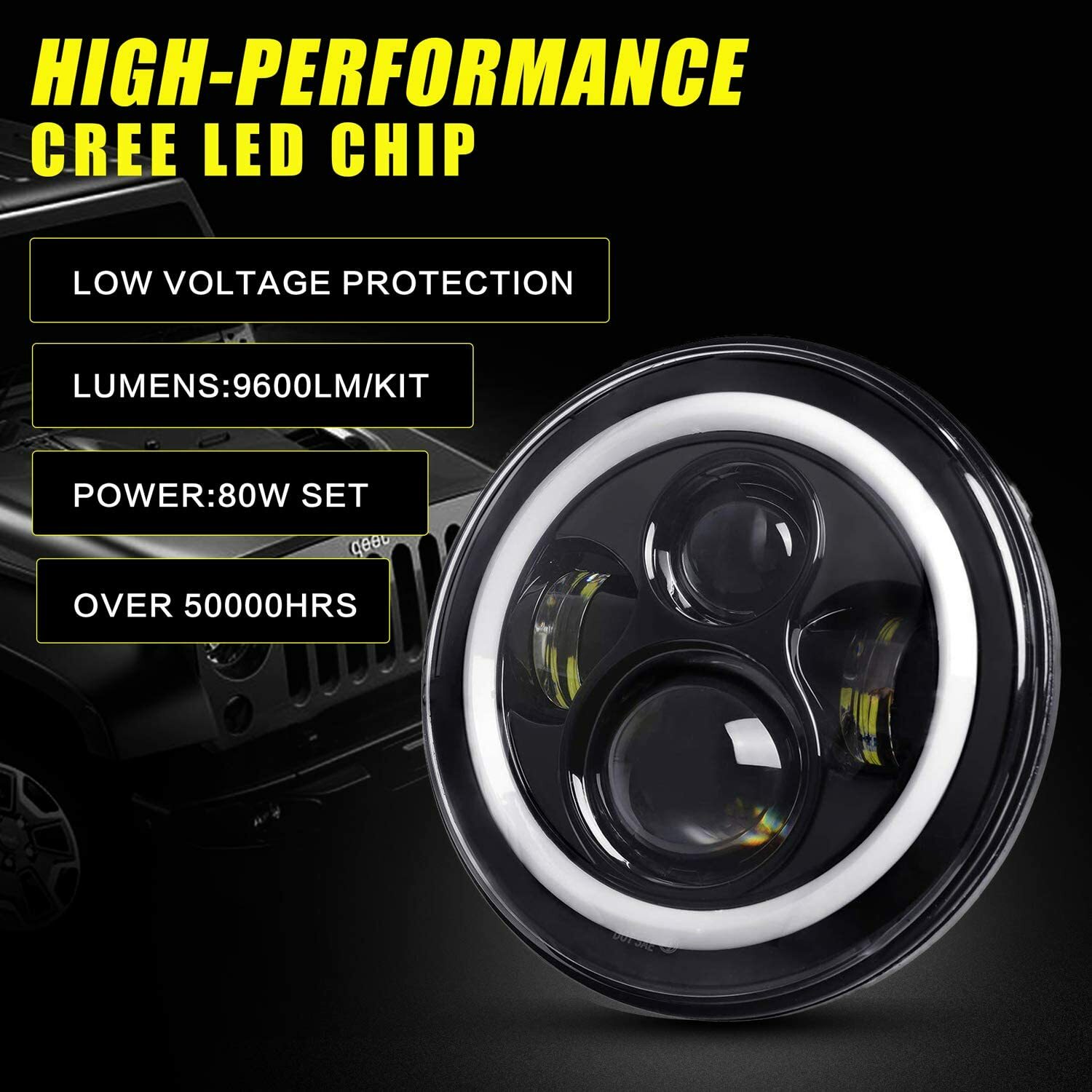Ampoule HALO Phares LED Noir 7" Rond Vert DRL pour Camion Chevrolet ...