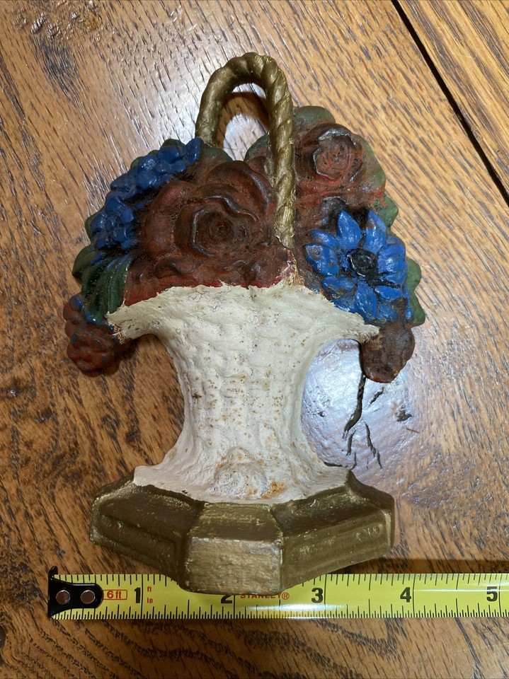 Antique Hubley #8 Basket of Garden Flowers Small Cast Iron Doorstop ...