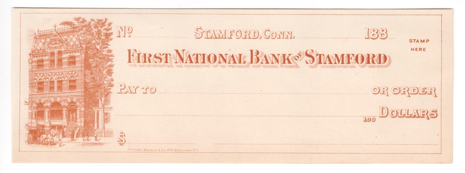 1880's STAMFORD CT FIRST NATIONAL BANK OF STAMFORD W/ VIGNETTE OF BANK ...