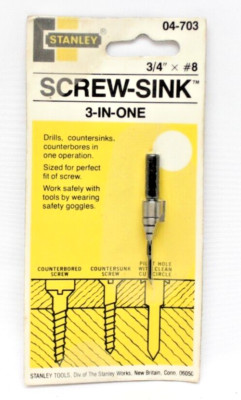 Vintage Stanley 3-In-One Screw Sink 3/4" x #8 #04-703 (White) Made in ...