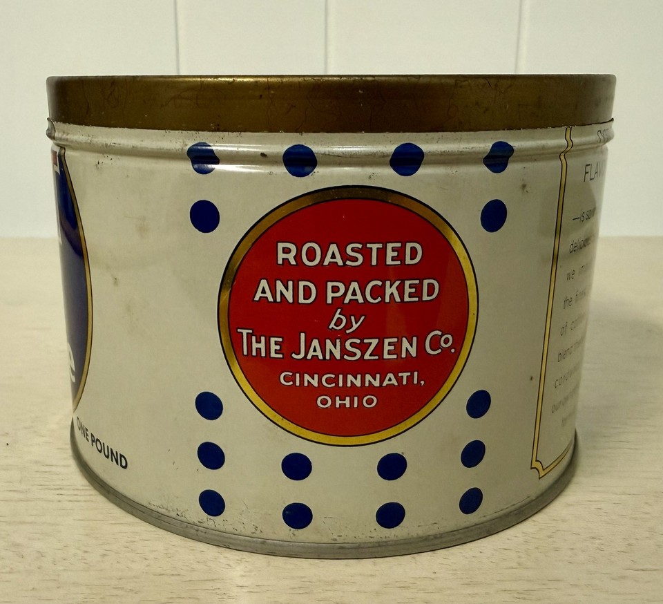 Rare Vintage Dot Coffee Can Tin Litho 1 LB Cincinnati Janszen No Lid ...