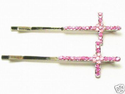 2 CROSS PINK AUSTRIAN RHINESTONE HAIR CLIPS BODY PINS | eBay