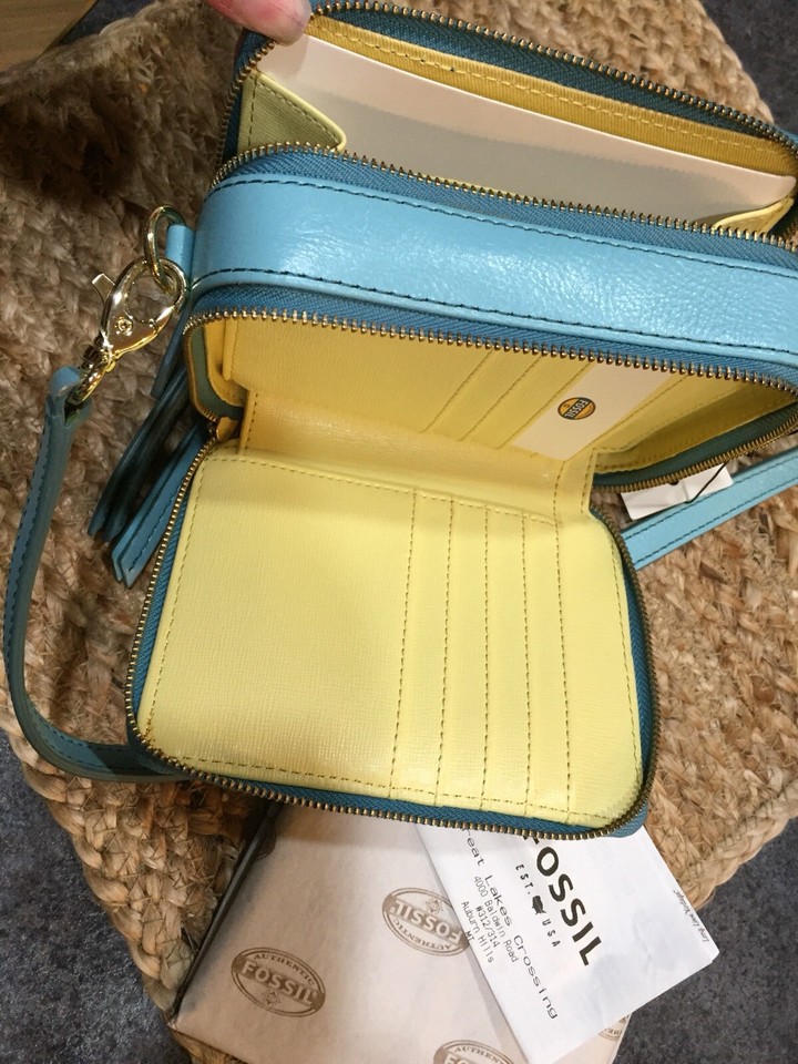 FOSSIL Sydney Organizer Mini Sky Blue NEW Convertable Crossbody Belt ...