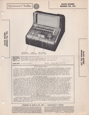 1949 DAVID BOGEN 11X SYSTEM SERVICE MANUAL SCHEMATIC PHOTOFACT | eBay