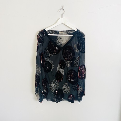 Mixit Womens Silk Blend Blouse Top Black Floral Long Sleeves Size 18 | eBay