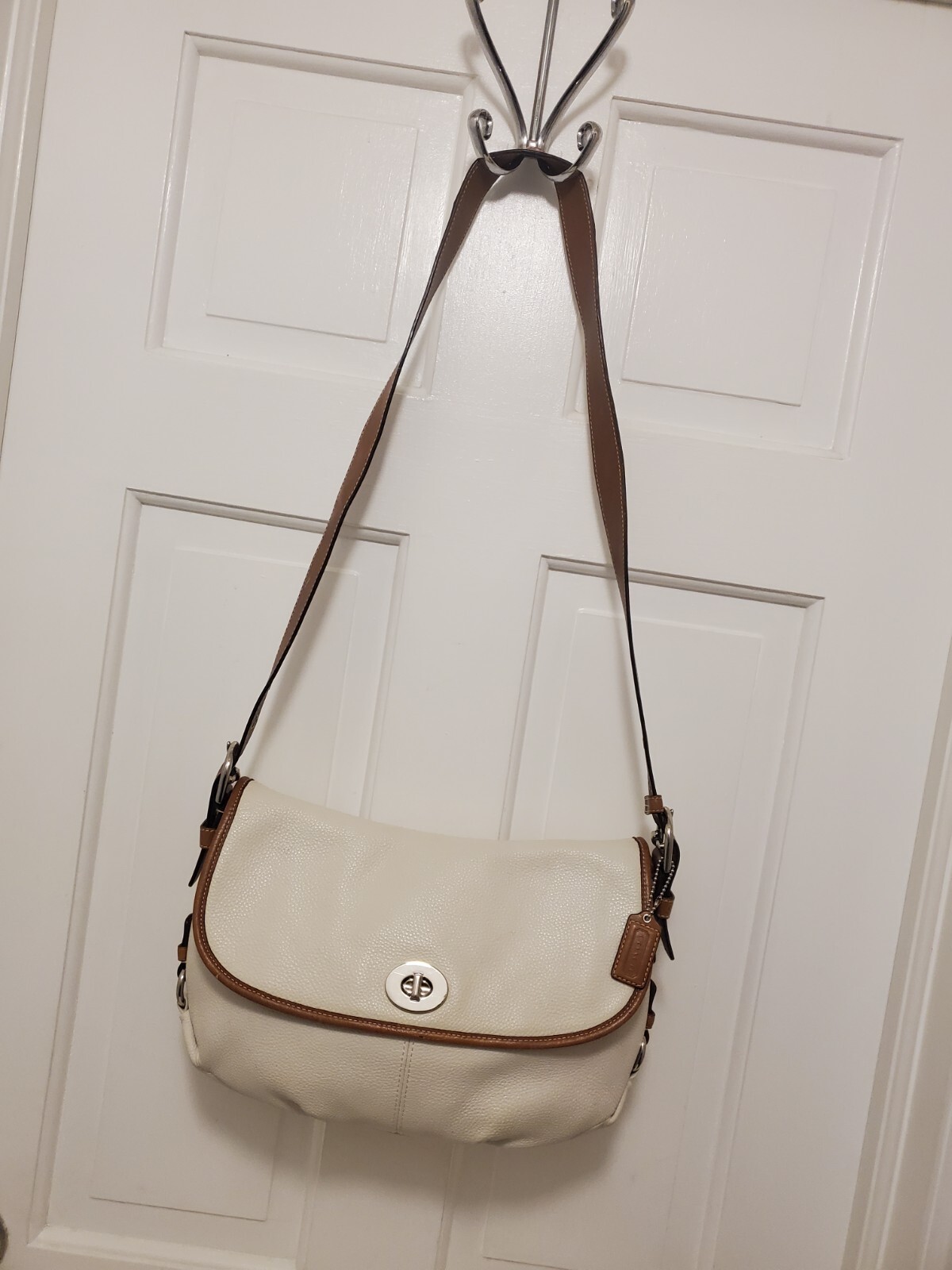 Coach Ivory Pebble Grain Leather Flap Convertible Lea… - Gem