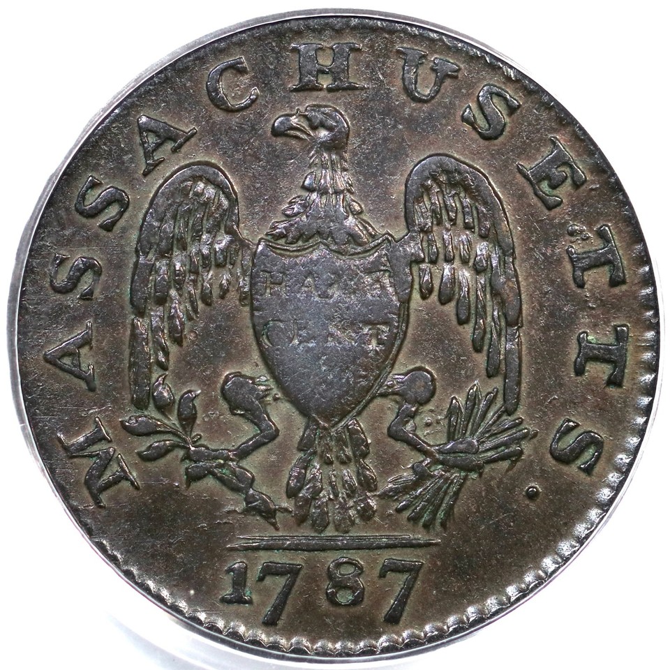 1787 R 2-A R-4- PCGS AU 50 Massachusetts Half Cent Colonial Copper Coin ...