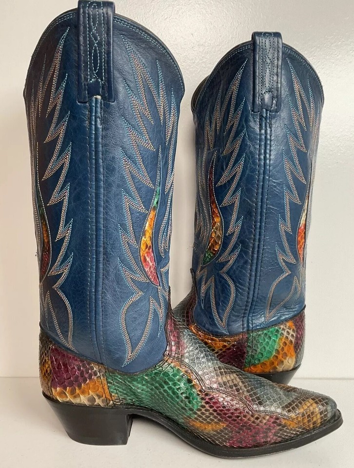 Vintage Dan Post Rainbow Python Cowgirl Boots 8 M Front Cut Tooled ...
