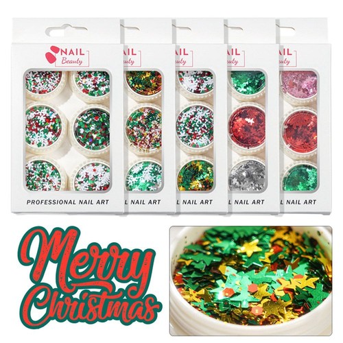 Holo Glitter Flakes Nail Art Stickers Xmas Tree Mix Christmas Snowflake ...