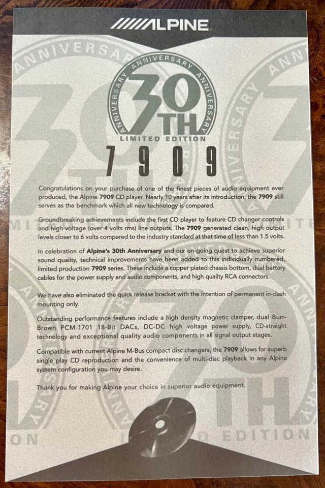 Alpine 7909 CD Player 30th Anniversary Brand New in Box | Alpine Car Audio