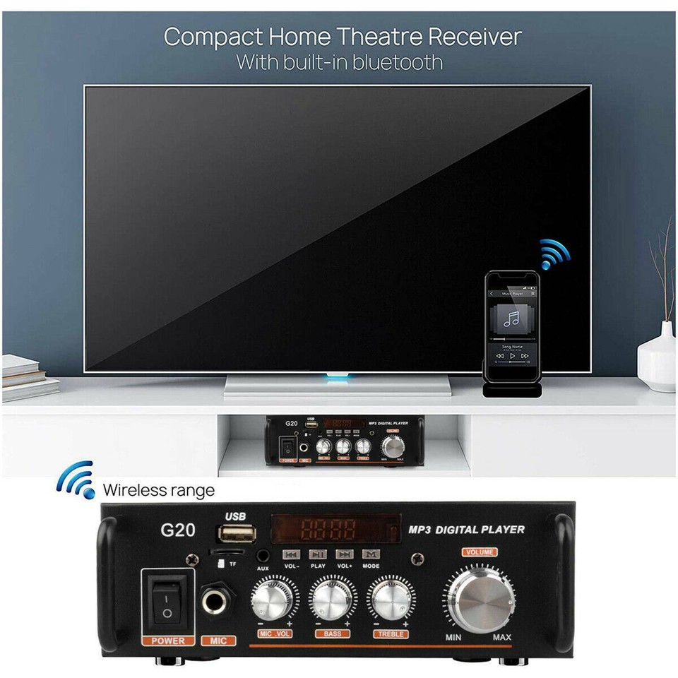 Digital bluetooth Audio Power Amplifier Stereo Amp Remote DC/AC Music ...