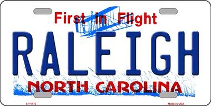 RALEIGH NORTH CAROLINA STATE BACKGROUND METAL NOVELTY LICENSE PLATE TAG ...
