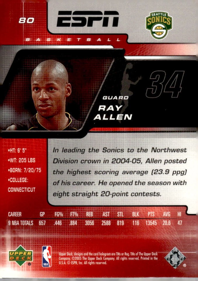 2005-06 Upper Deck ESPN #80 Ray Allen | eBay